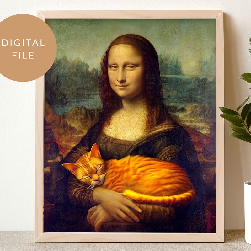Mona Lisa With Cat Poster - Etsy