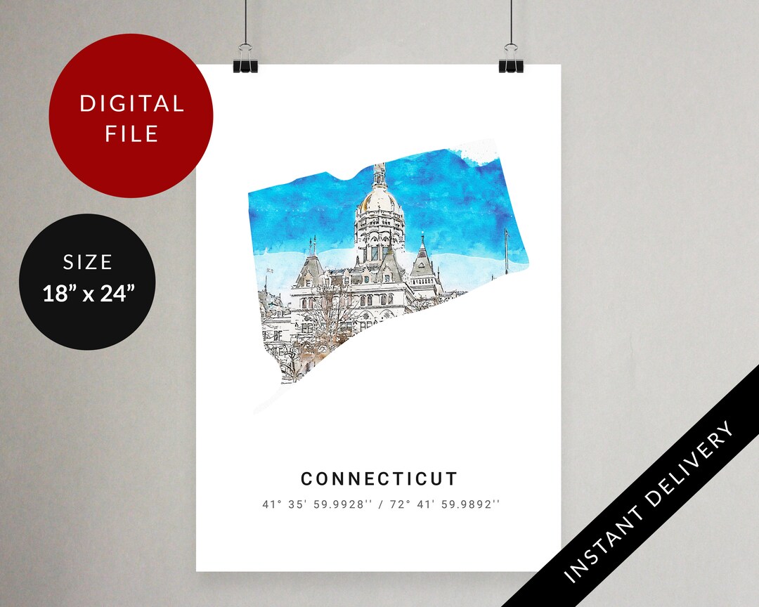Connecticut Map Minimalist Poster, CT, United States State Digital ...
