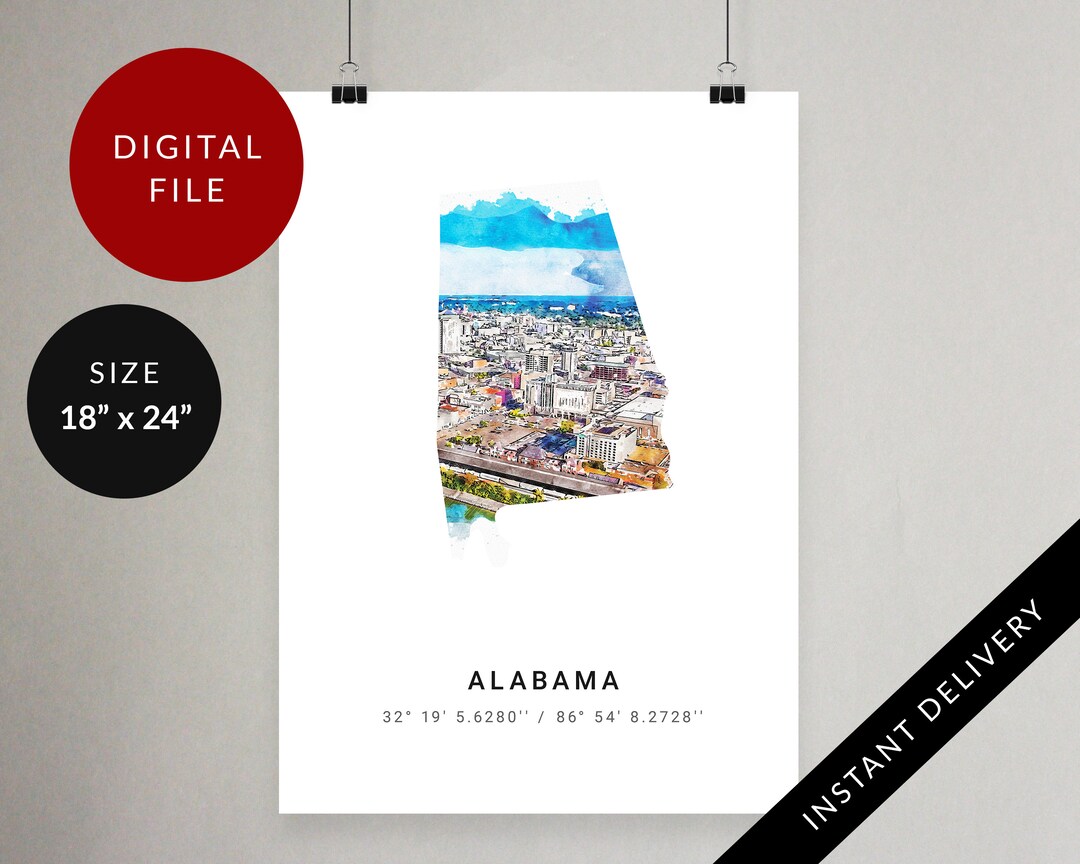 Alabama Map Minimalist Poster, AL, United States State Digital Print ...