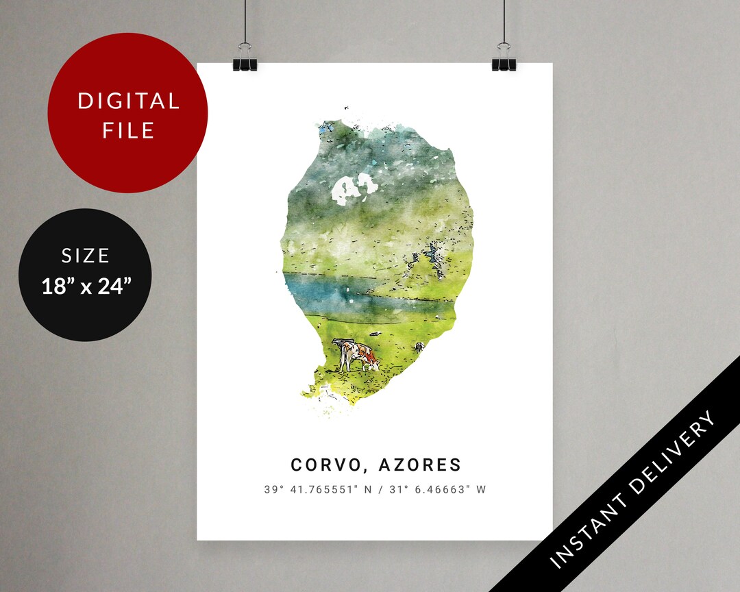 Corvo Wall Art, Azores, Island of the Crow, Map Minimalist Poster ...