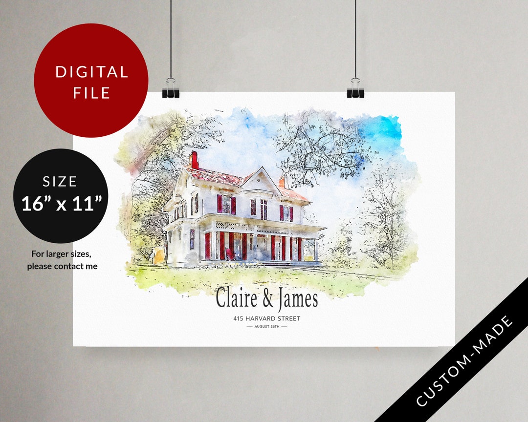 Custom House Portrait Print, Watercolor, Housewarming, New Home Moving ...