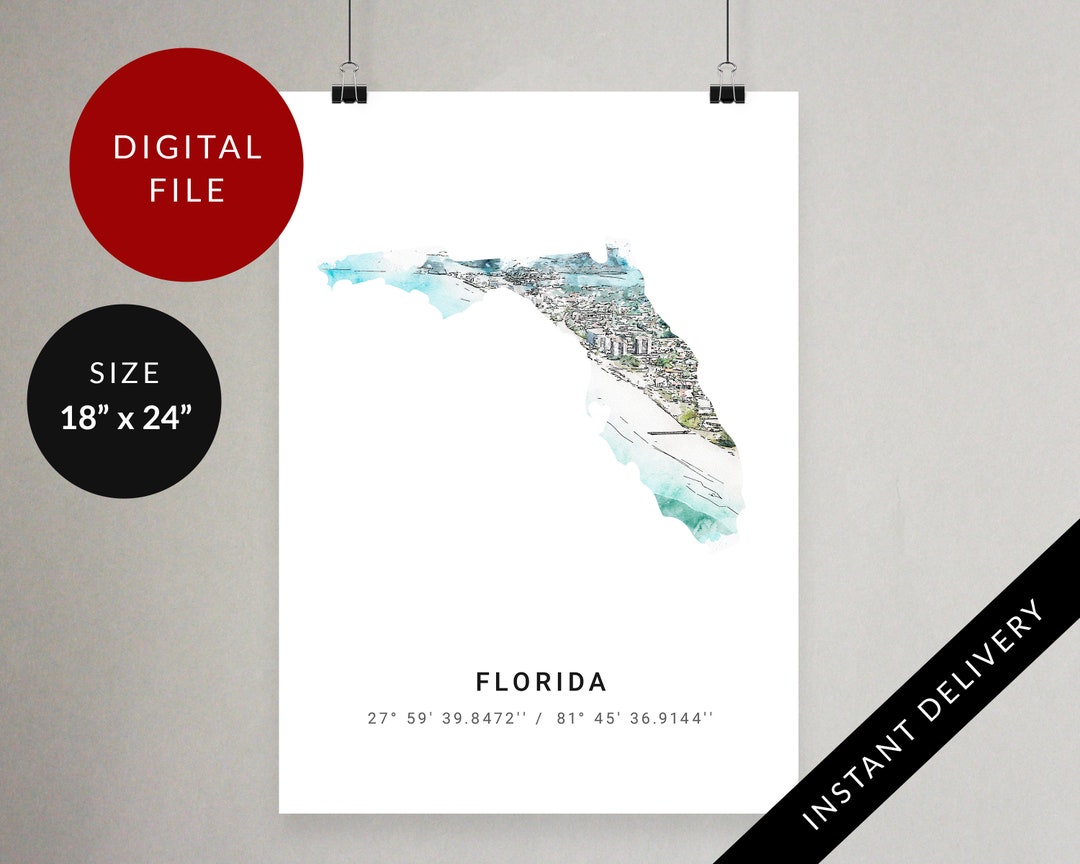 Florida Map Minimalist Poster, FL, United States State Digital Print ...