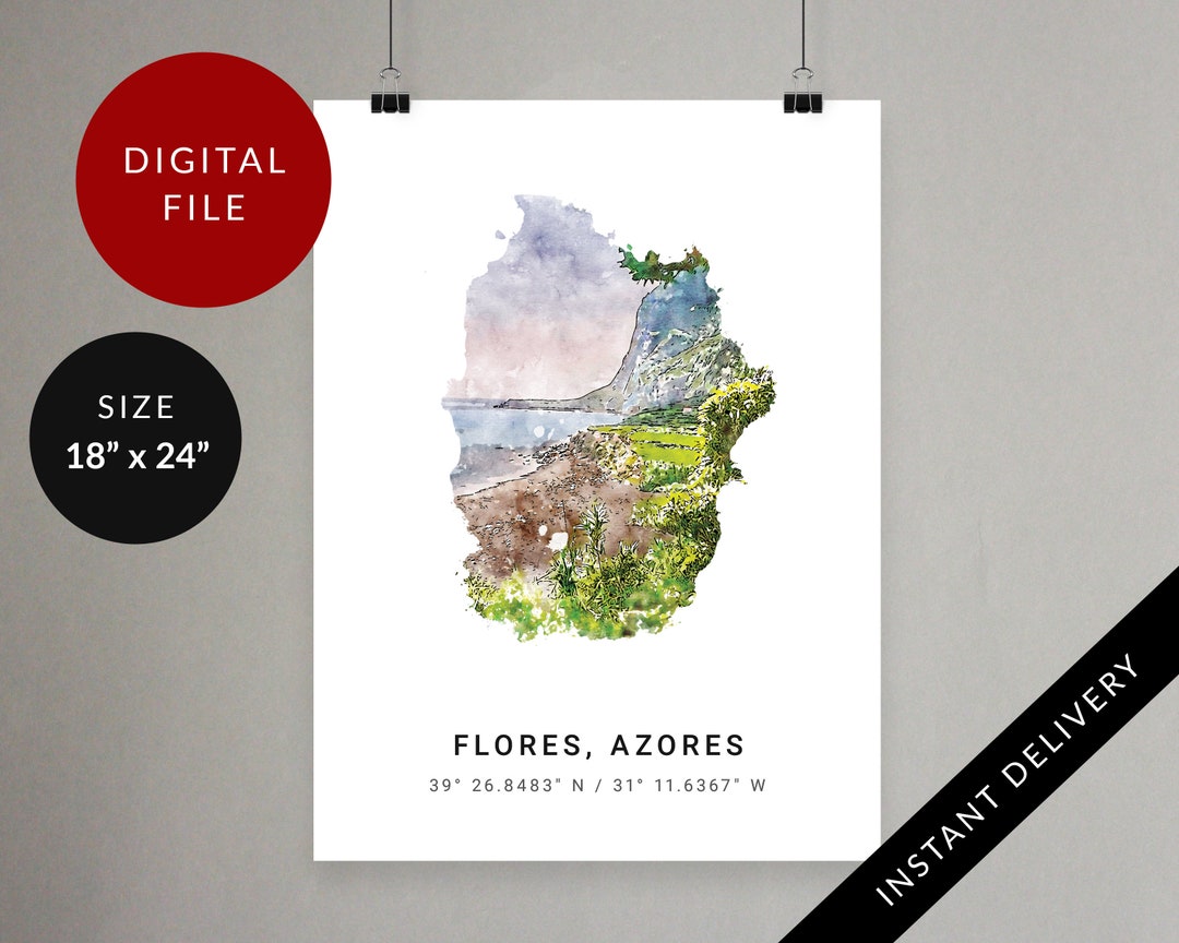 Flores Wall Art, Azores, Flower Island, Map Minimalist Poster, Portugal ...