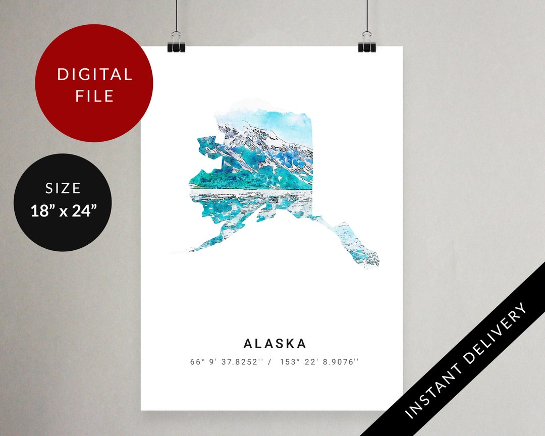 Alaska Map Minimalist Poster, AK, United States State Digital Print ...