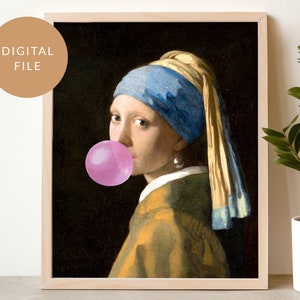 Girl With a Pearl Earring Bubblegum, Eclectic Wall Art, Vintage Poster ...