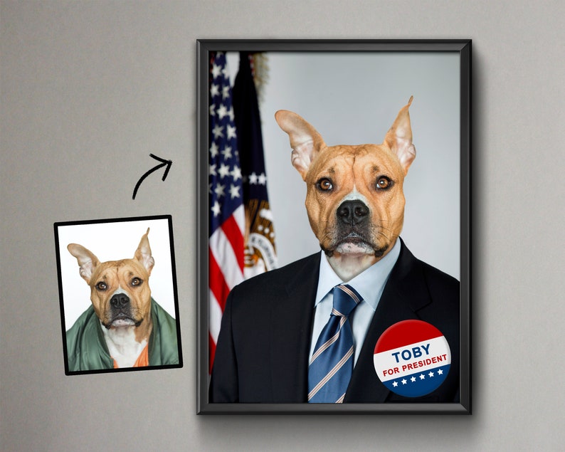 Custom Pet President Portrait, Dog, Cat, Painting From Photo, American ...