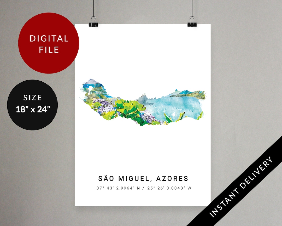Sao Miguel Wall Art, Azores, Ponta Delgada, Map Minimalist Poster ...