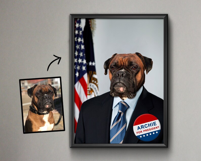 Custom Pet President Portrait, Dog, Cat, Painting From Photo, American ...