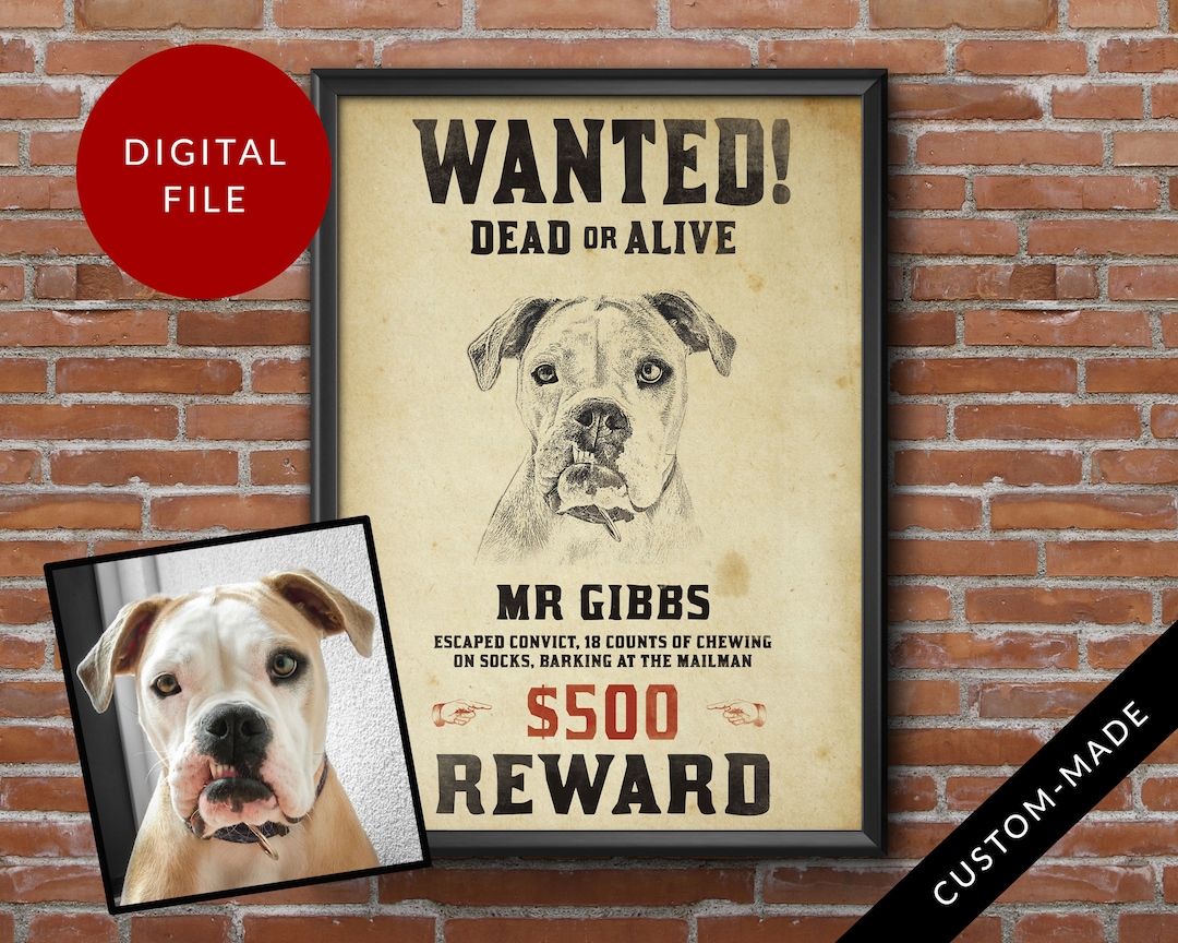 Custom Pet Wanted Poster, Funny Animal Lover Gift, Criminal Dog ...