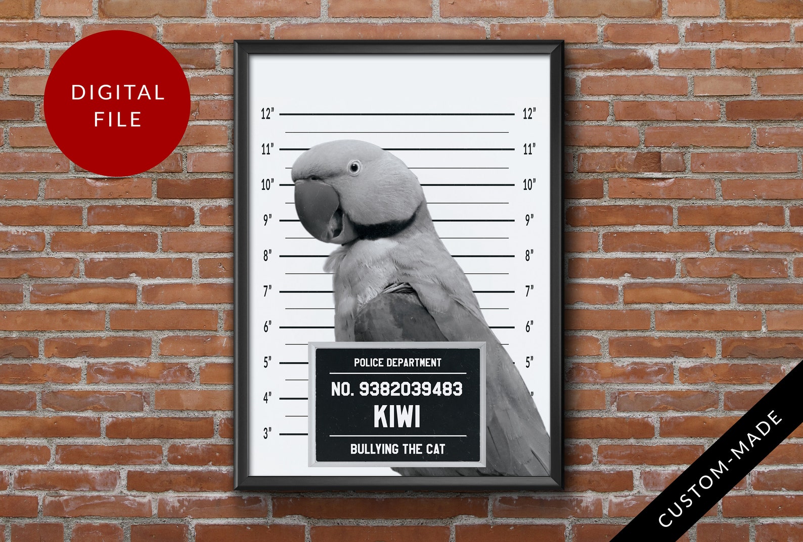 Custom Mugshot Pet Portrait Personalized, Funny Bird Gift, Criminal ...
