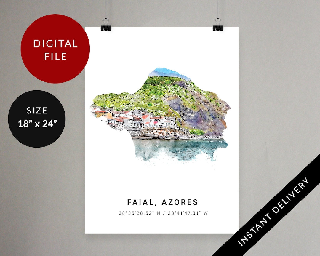 Faial Wall Art, Azores, Blue Island, Map Minimalist Poster, Portugal ...
