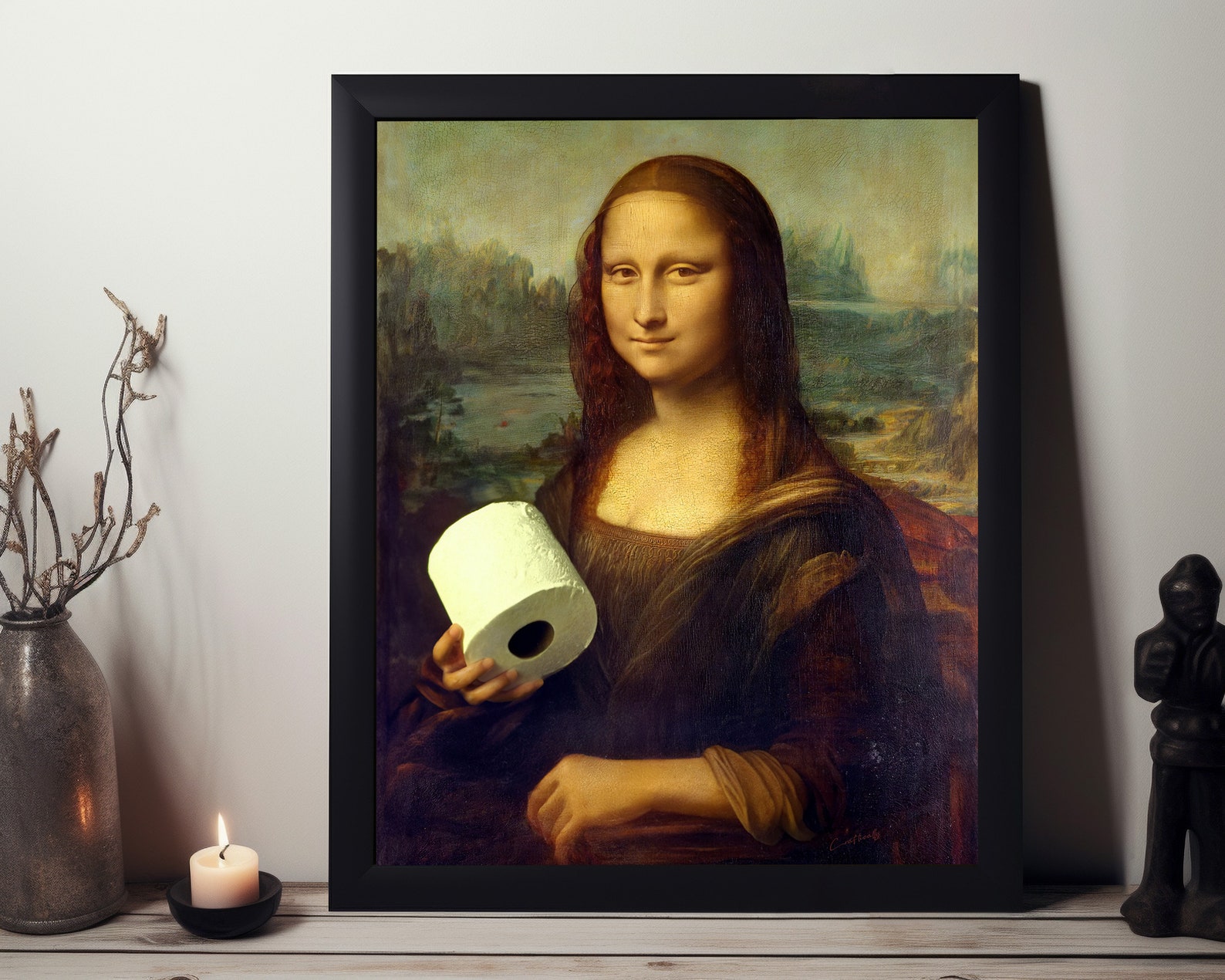 Bathroom Mona, Toilet Wall Art, Holding Toilet Paper, Eclectic, Vintage ...