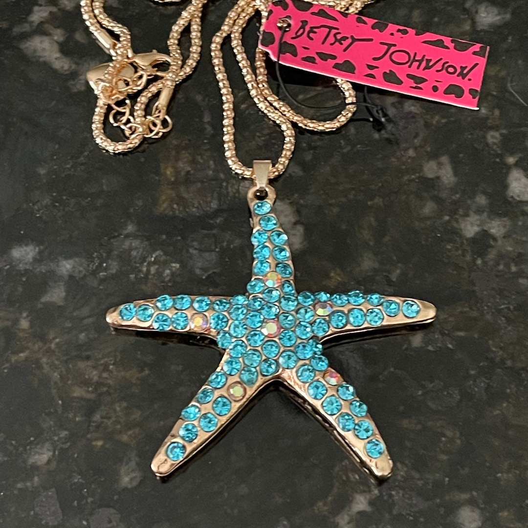 Turquoise Starfish Rhinestone Pendant by Betsey Johnson - Etsy