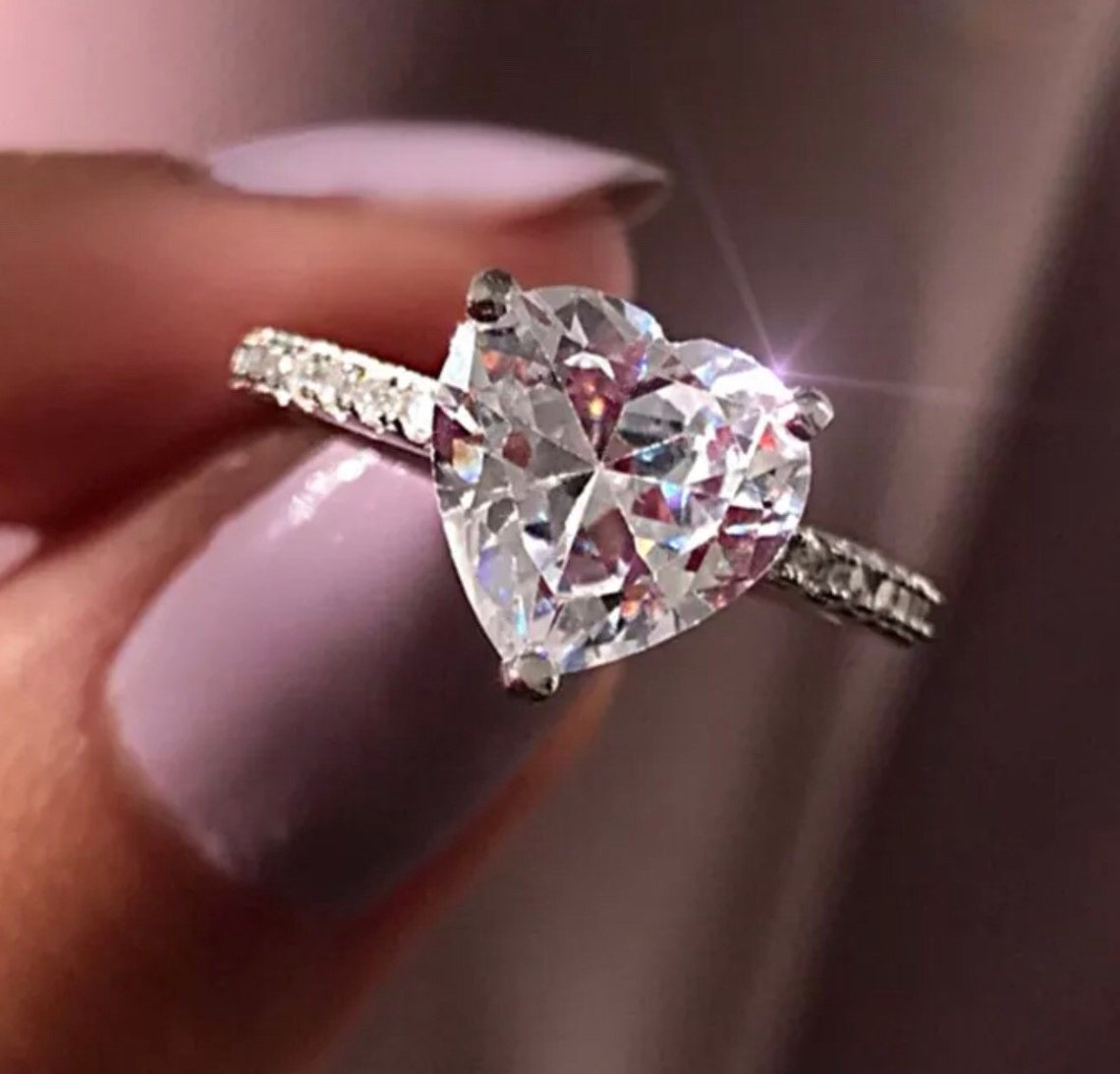 White Sapphire Heart Shape Ring - Etsy