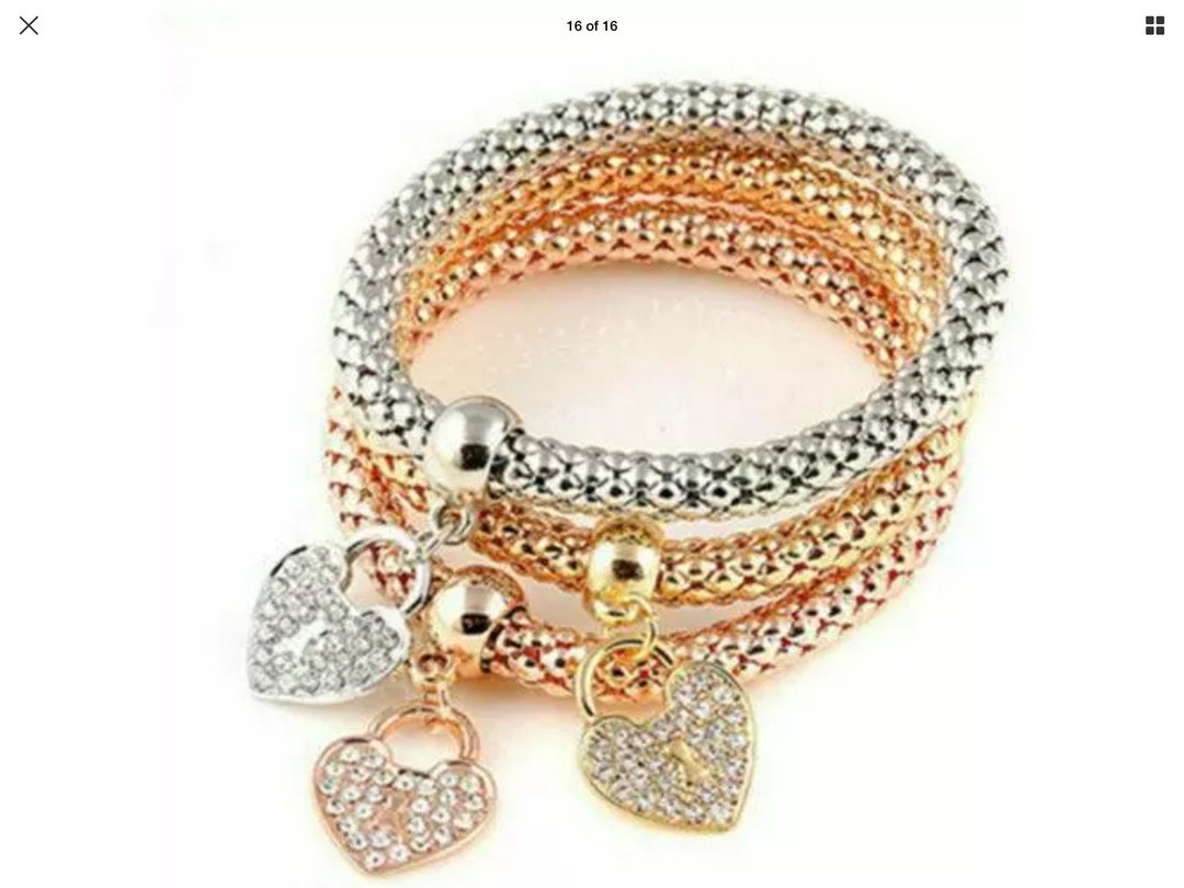 Heart Charm Bracelets Set of Three - Etsy