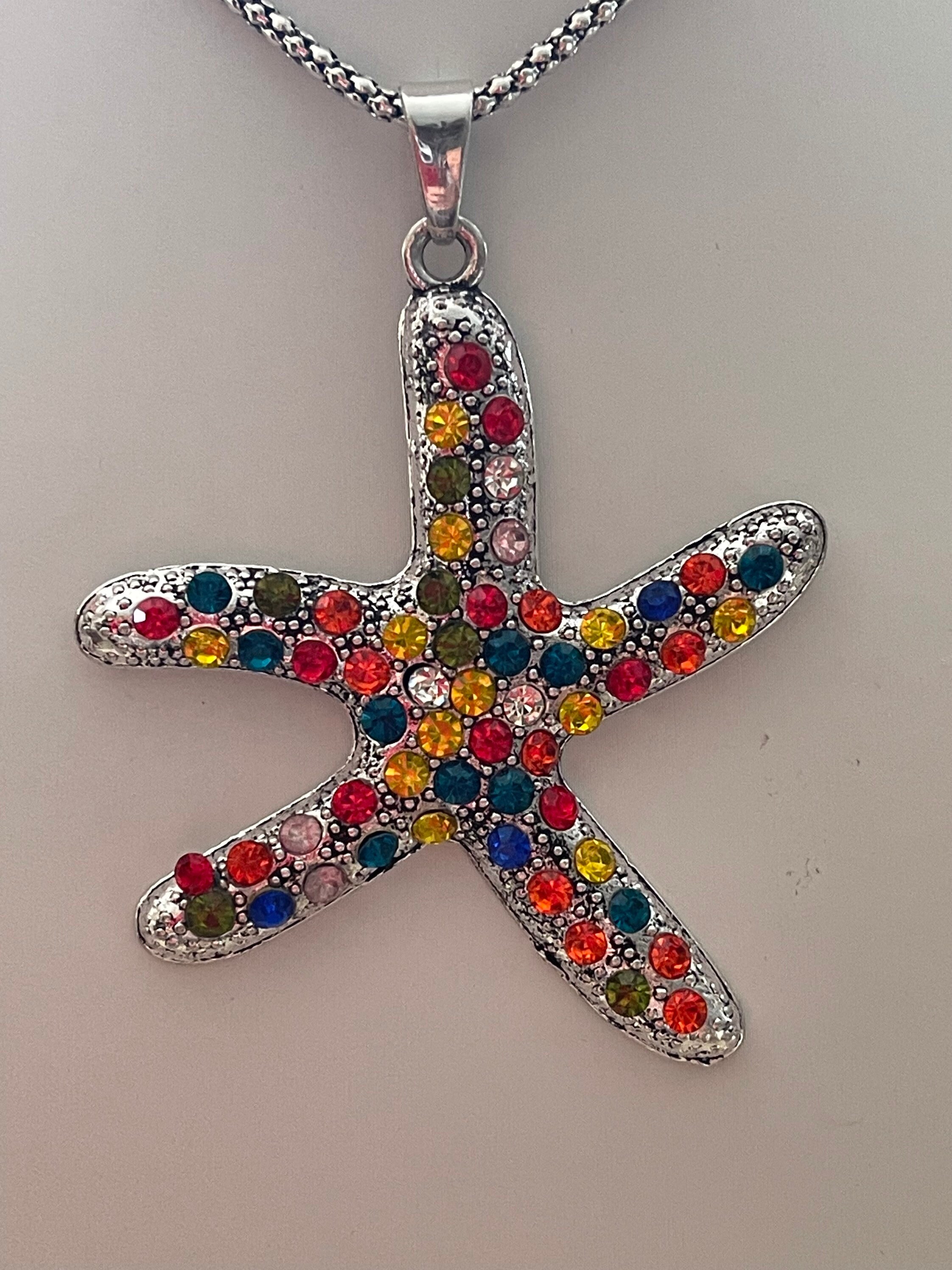 Colorful Rhinestone Starfish Pendant Necklace by Betsey Johnson Etsy