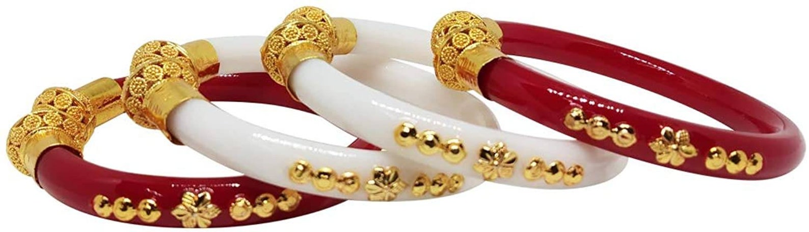 Handmade Gold-Plated Shankha Pola Bangle Set for Women Red | Etsy