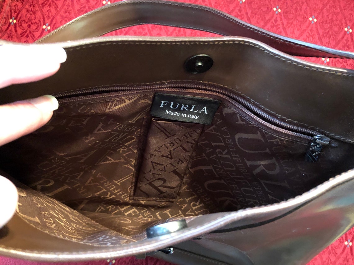 Rare Vintage FURLA Brown sheen Leather Minimalist Shoulder Bag | Etsy