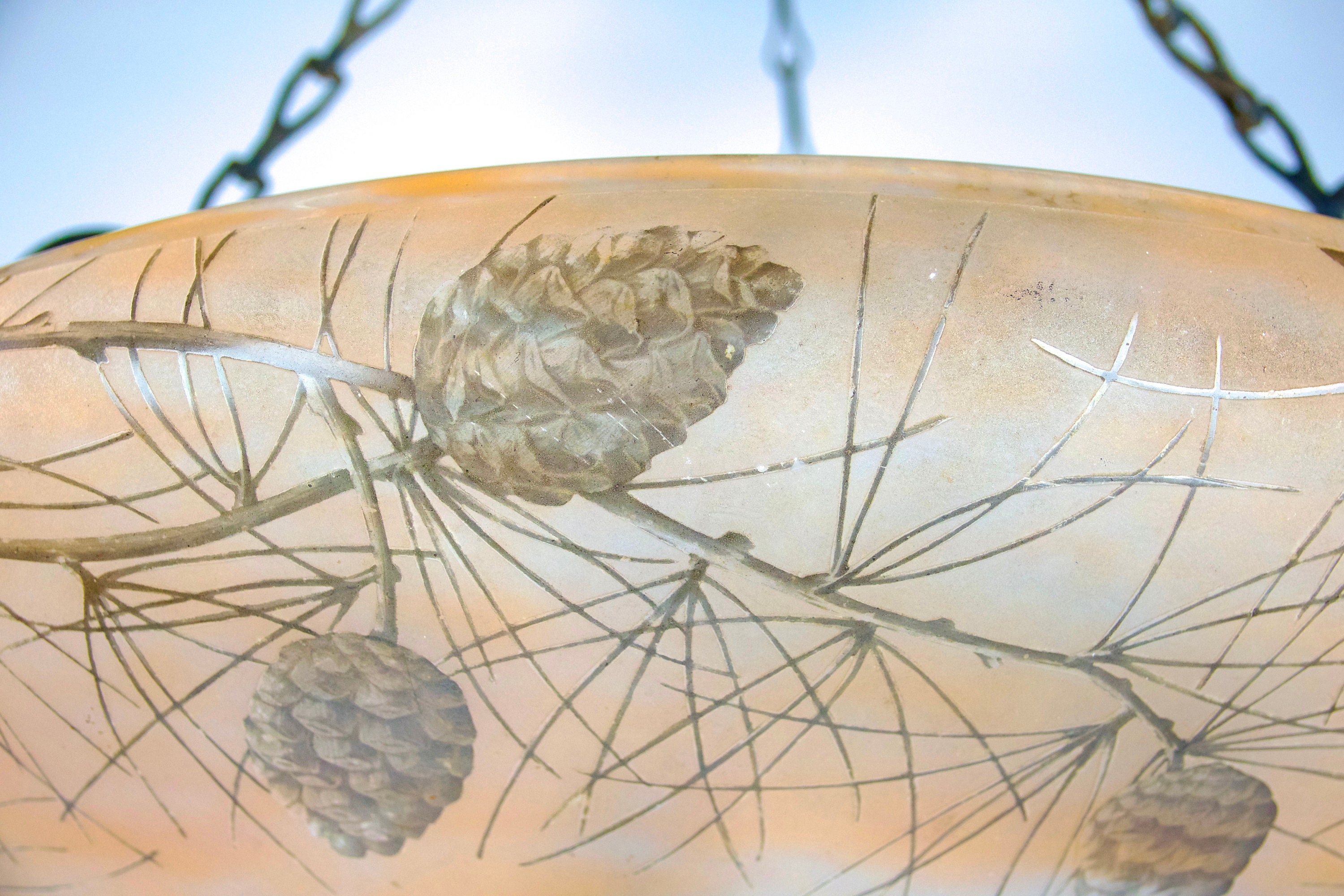 Daum # Nancy and Majorelle, Pine Cone Etched Glass Suspension, Art ...