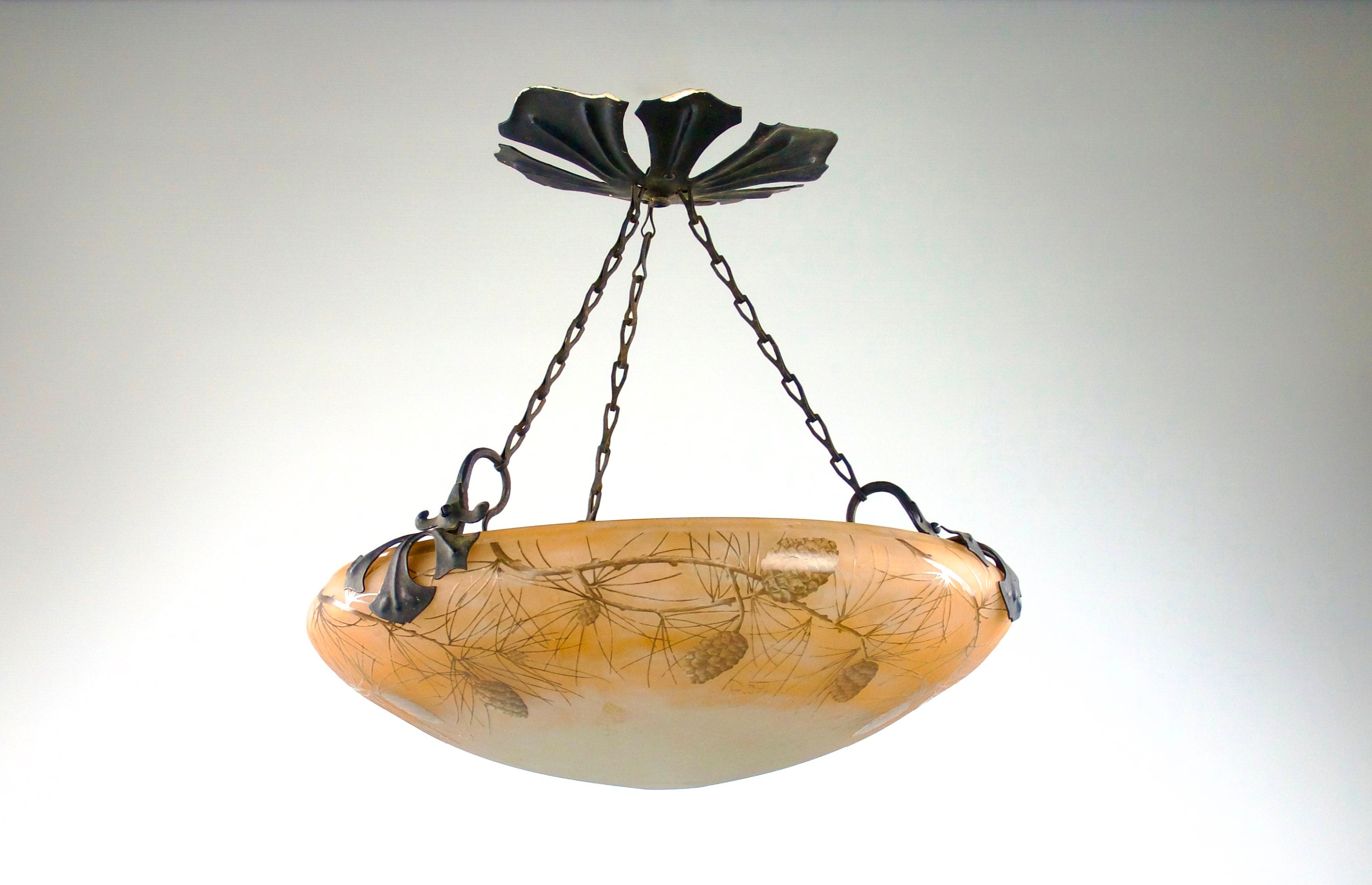 Daum # Nancy and Majorelle, Pine Cone Etched Glass Suspension, Art ...