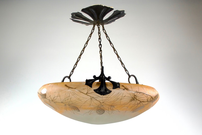 Daum # Nancy and Majorelle, Pine Cone Etched Glass Suspension, Art ...