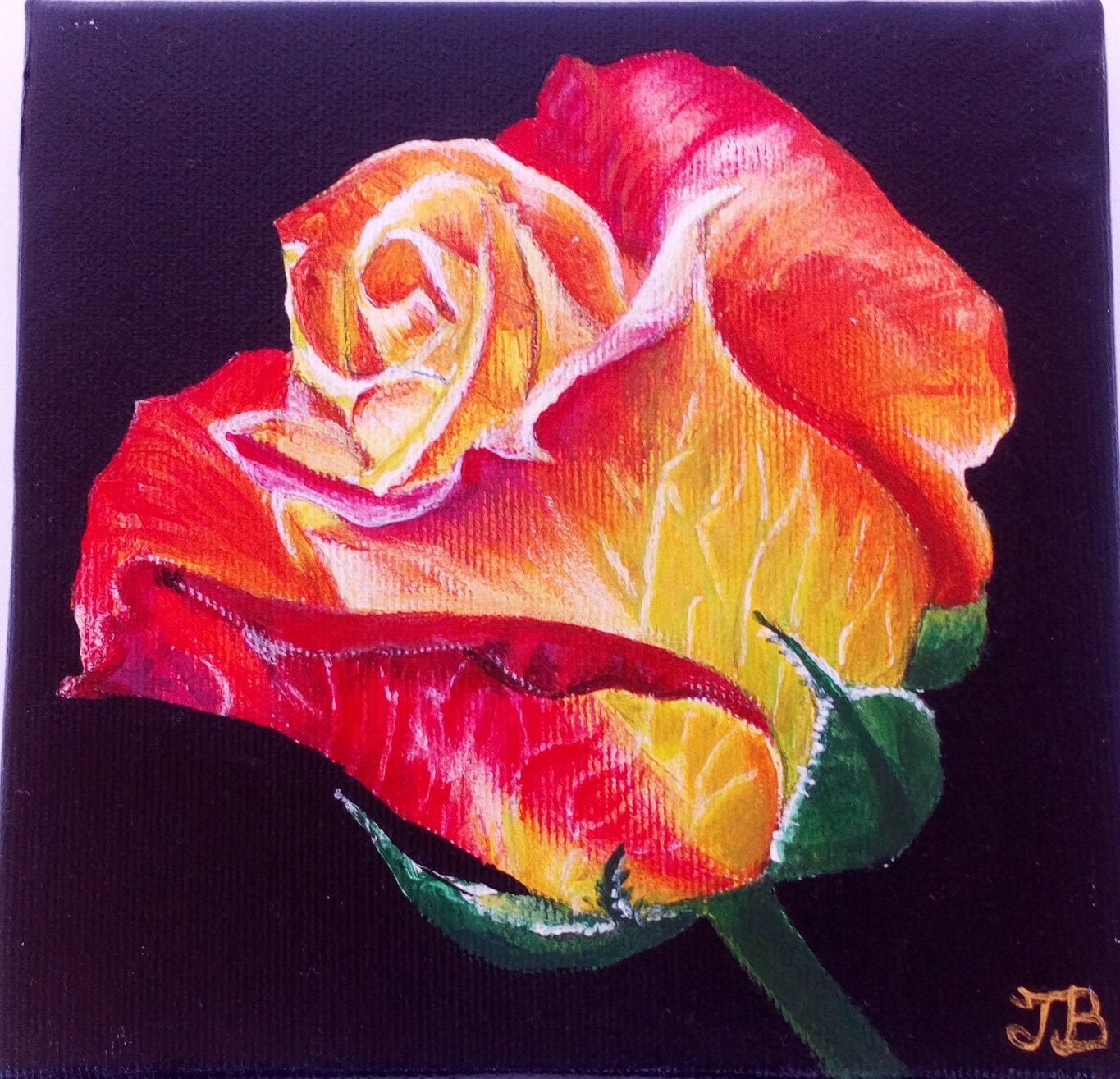 Rose, Original Painting, Rose Acrylic Painting on Canvas 15 X 15 Cm ...