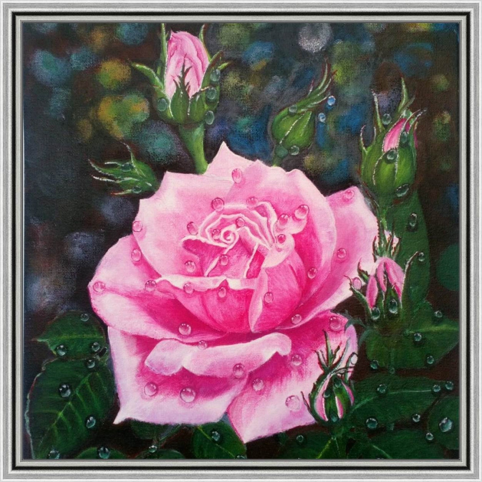 Big Pink Rose,rose With Spring Dew,painting Original Acrylic Painting ...