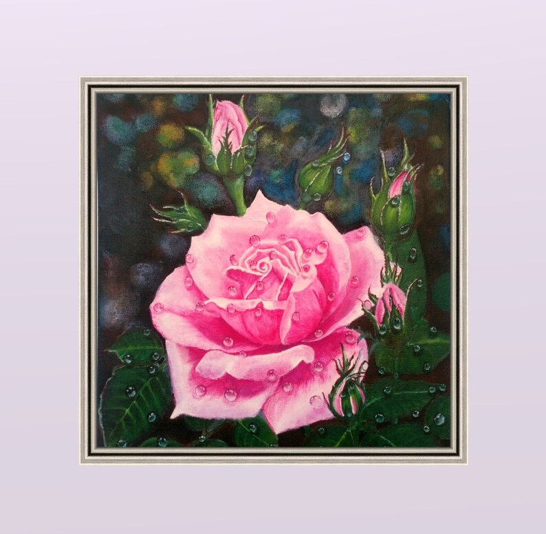 Big Pink Rose,rose With Spring Dew,painting Original Acrylic Painting ...