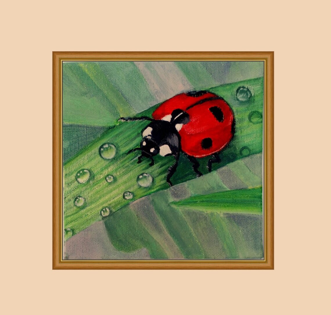 Ladybug. Small Original Acrylic Painting Ladybug on Canvas. 15 X 15 Cm ...
