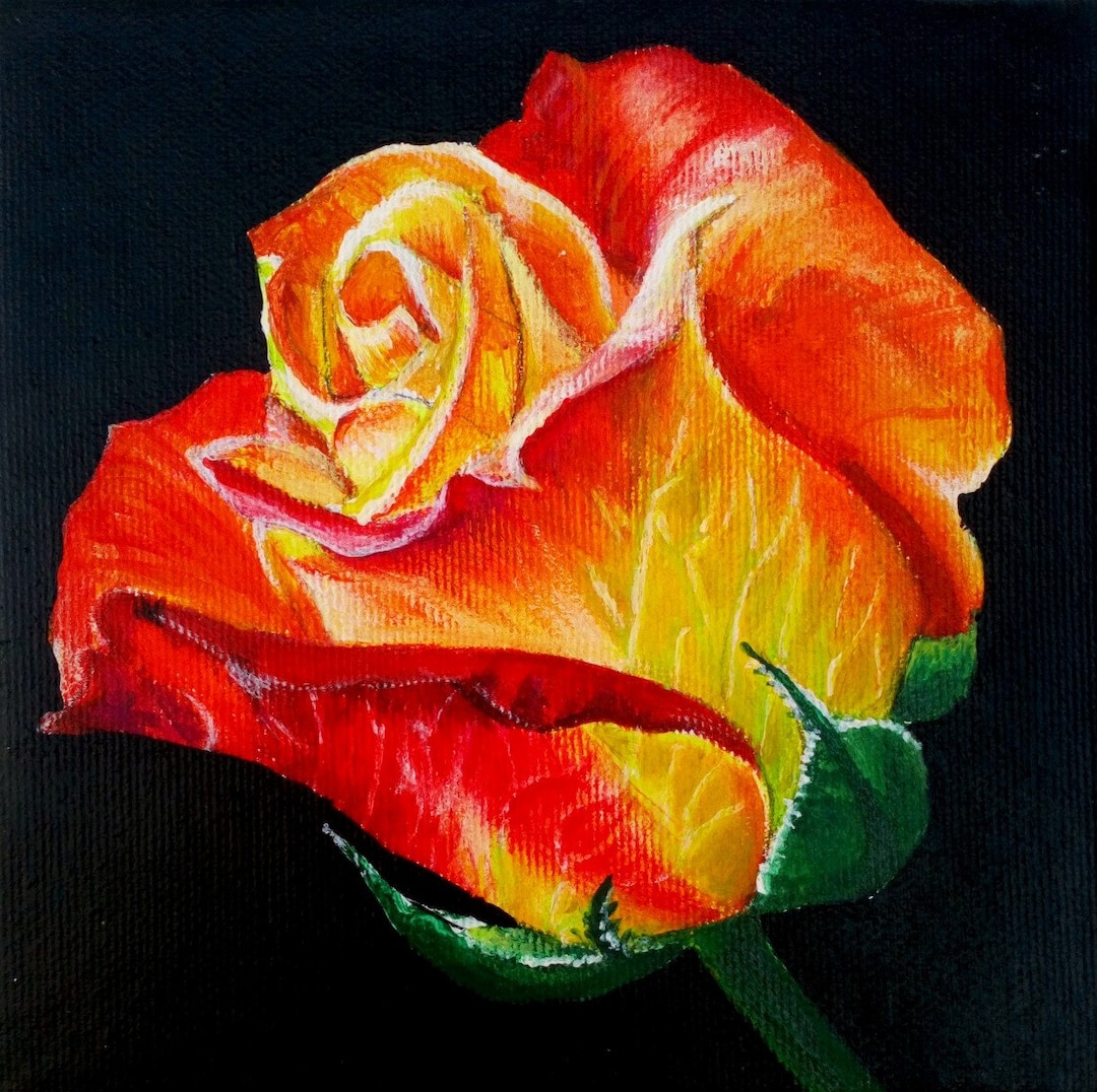 Rose, Original Painting, Rose Acrylic Painting on Canvas 15 X 15 Cm ...