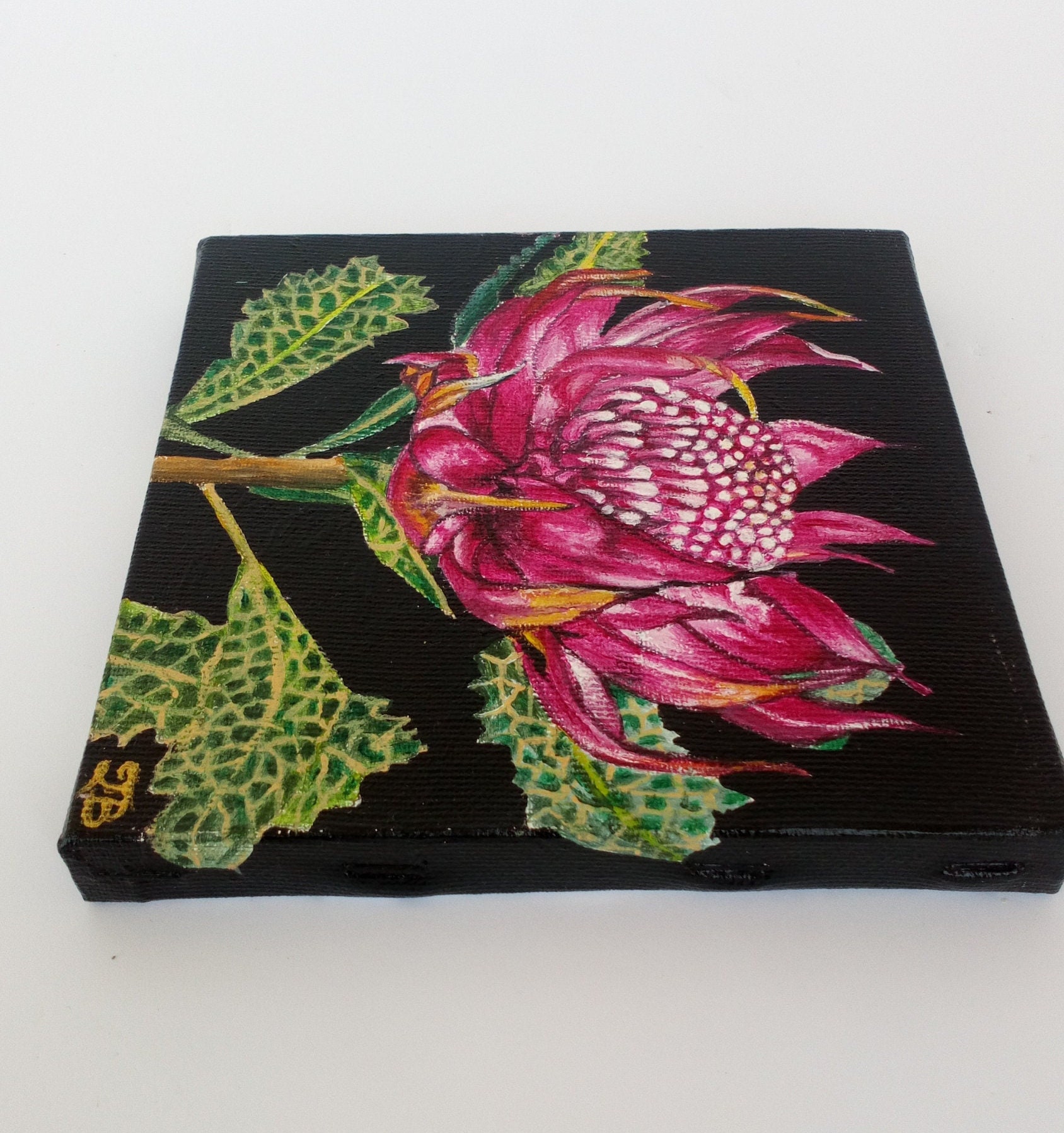 Telopea Speciosissima ,original Acrylic Painting on Canvas.15 X 15 Cm ...