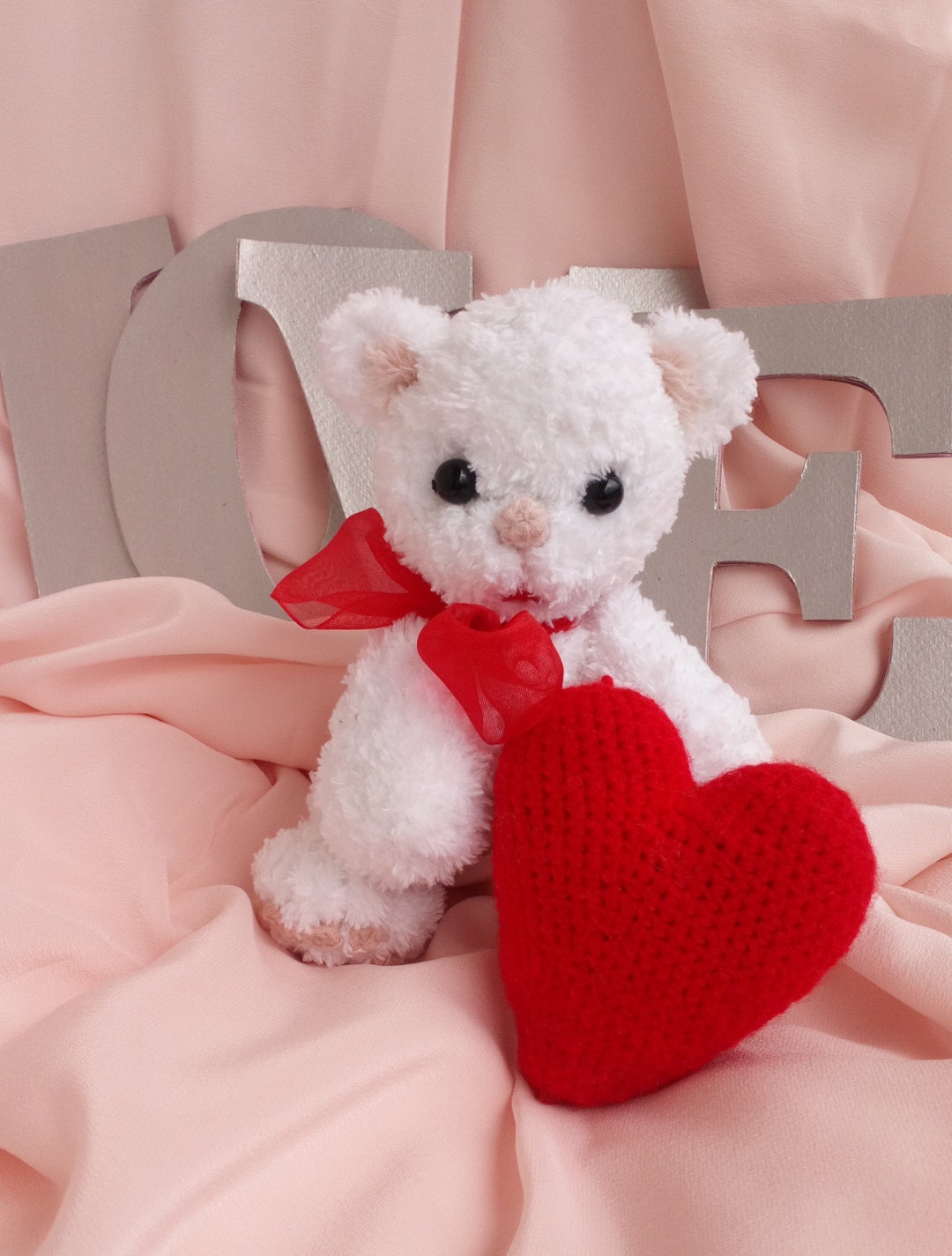 Valentine's Day, White Teddy, Valentine's Day Gift, Knitted Plush Toy ...