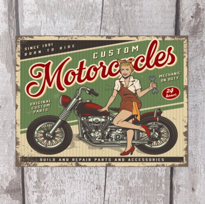 Motorcycle Sign Metal Garage Sign - Etsy UK