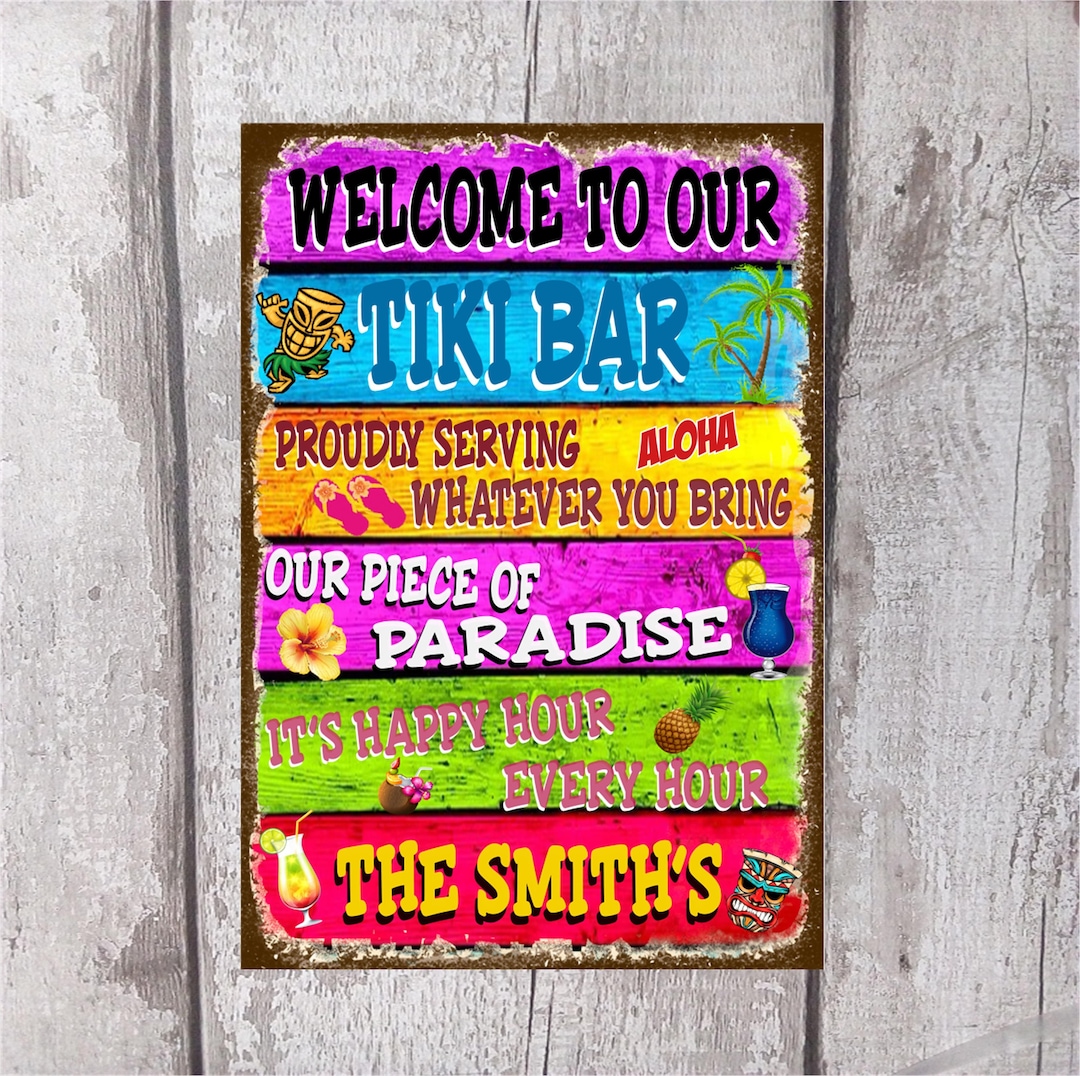 Tiki Bar Sign, Personalised Bar Sign, Tiki, Home Bar, Hawaii,cocktails ...