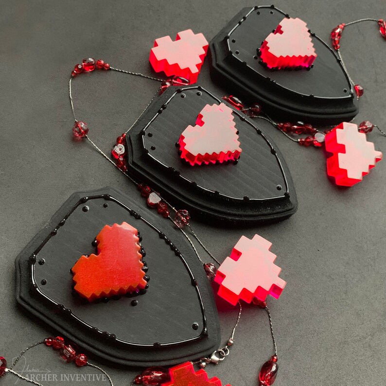 8-bit Heart Shield: Set of 3 - Etsy