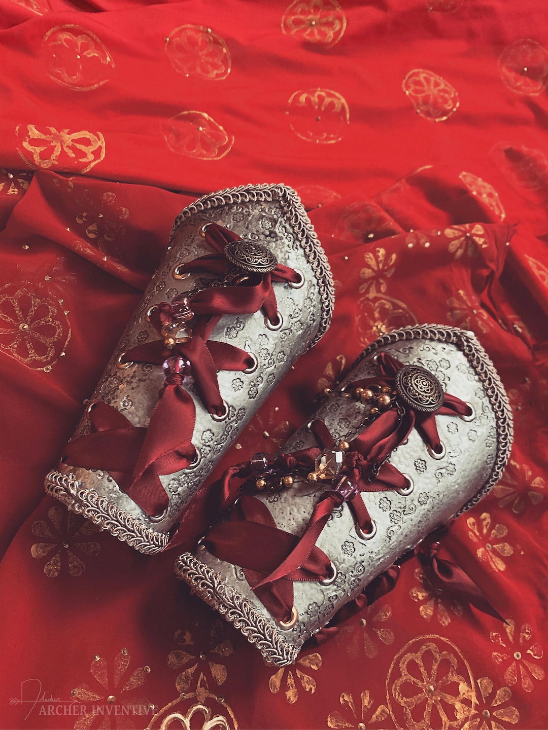 Crimson & Silver Formal Bracers - Etsy