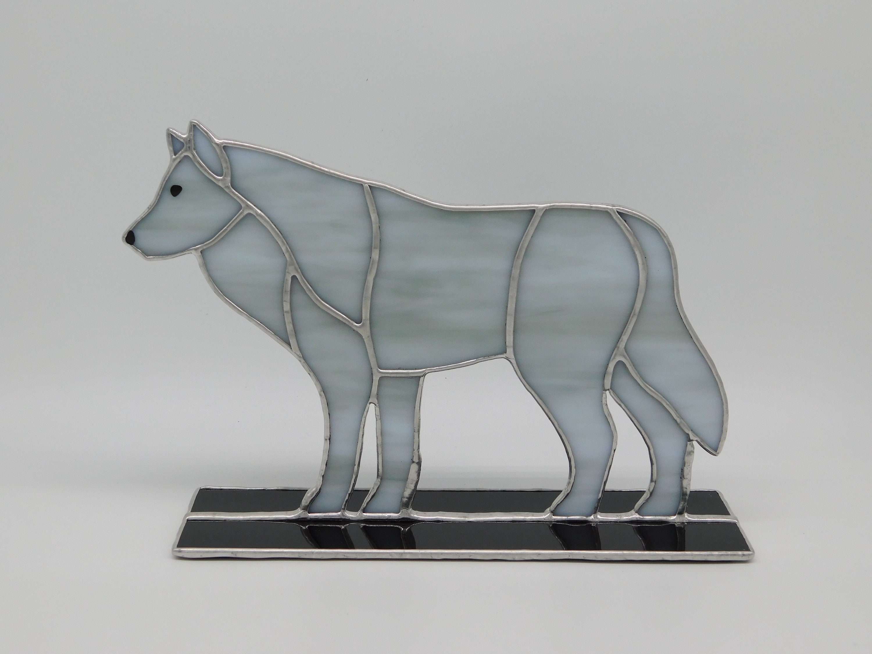 Large Stained Glass Wolf on Glass Base Glass Ornament Gift/home Decor ...