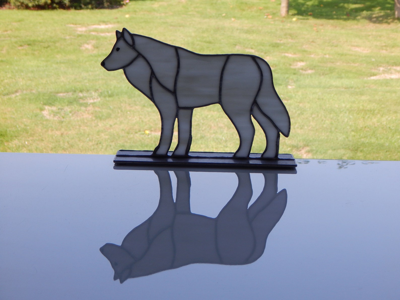 Large Stained Glass Wolf On Glass Base Glass Ornament Thome Decor Etsy