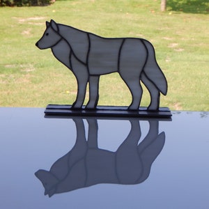 Large Stained Glass Wolf on Glass Base Glass Ornament Gift/home Decor ...