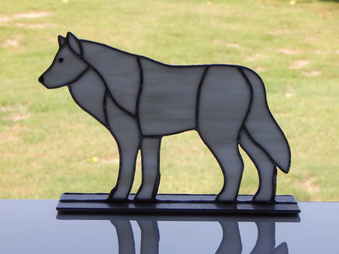 Large Stained Glass Wolf on Glass Base Glass Ornament Gift/home Decor ...