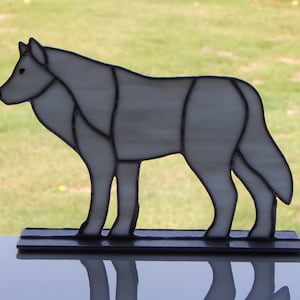 Large Stained Glass Wolf on Glass Base Glass Ornament Gift/home Decor ...