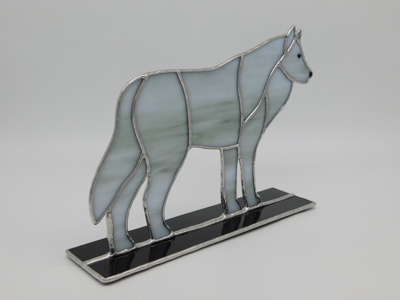 Large Stained Glass Wolf on Glass Base Glass Ornament Gift/home Decor ...