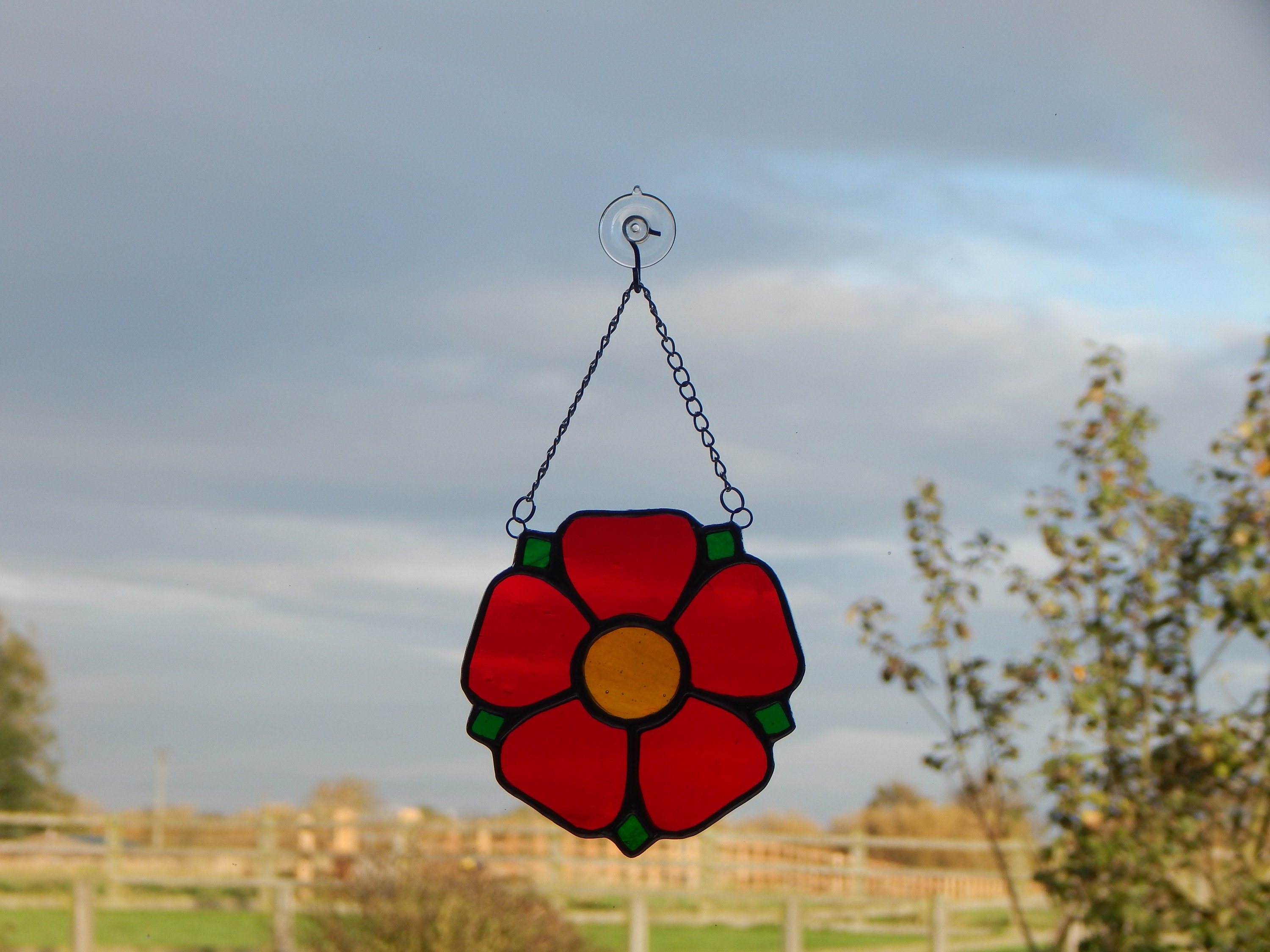 Stained Glass Lancashire Red Rose Window Hanging/suncatcher | Etsy UK