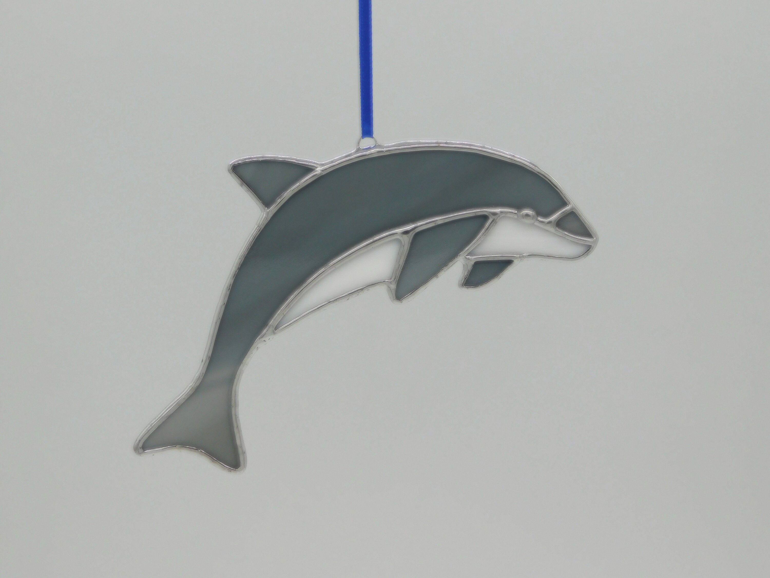 Stained Glass Suncatcher/window Hanger Grey/blue/white Dolphin - Etsy