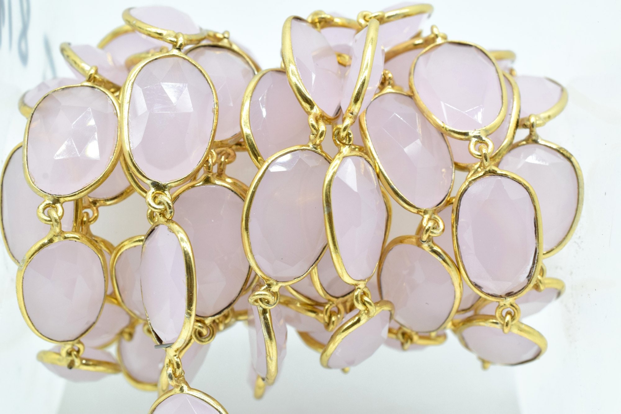 Rose Quartz Gold Plated Bezel Connector Chainrose Quartz | Etsy