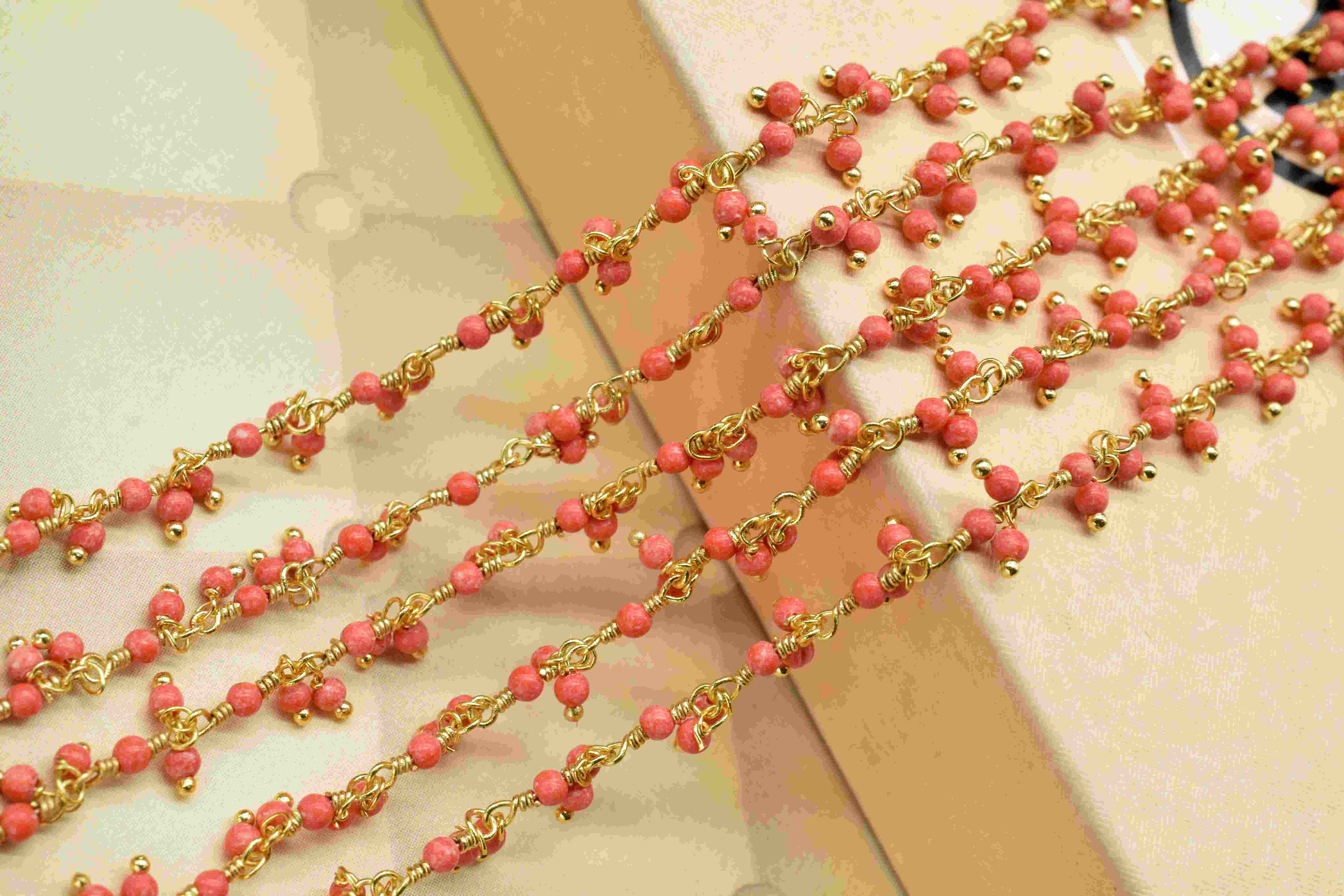 Red Coral 2mm Cluster Rosary Chain,gold Plated Chain,wire Wrapped Chain ...