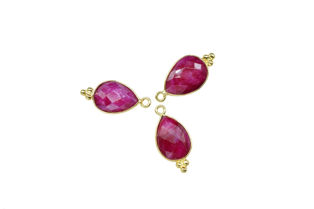 Natural Ruby 10x14mm Teardrop Bezel Charms,red Gemstone Connector ...