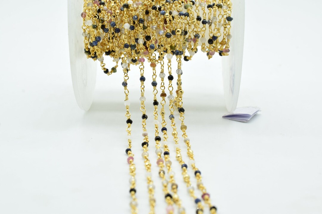Multi Stones 2mm Beaded Chain,multi Stones Rosary Chains,gold Plating ...