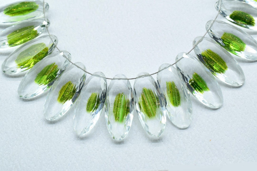 Green Crystal Doublet 9x21mm Long Oval Beads,jewelry Making Gemstone ...