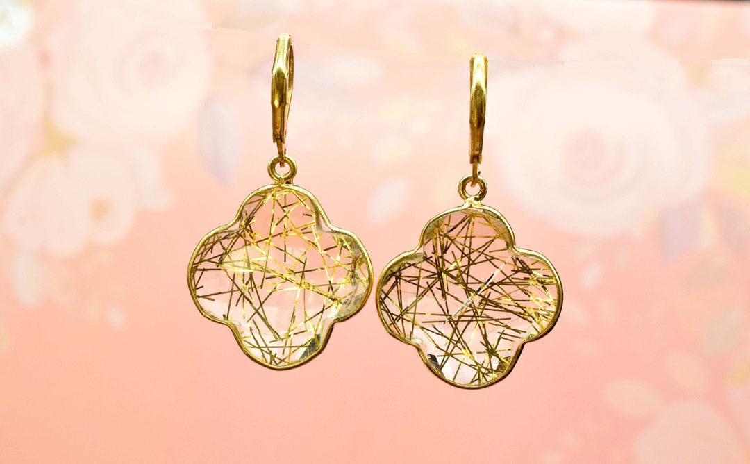Clover Shape Earrings,bridal Earrings,golden Rutilated Earring ...